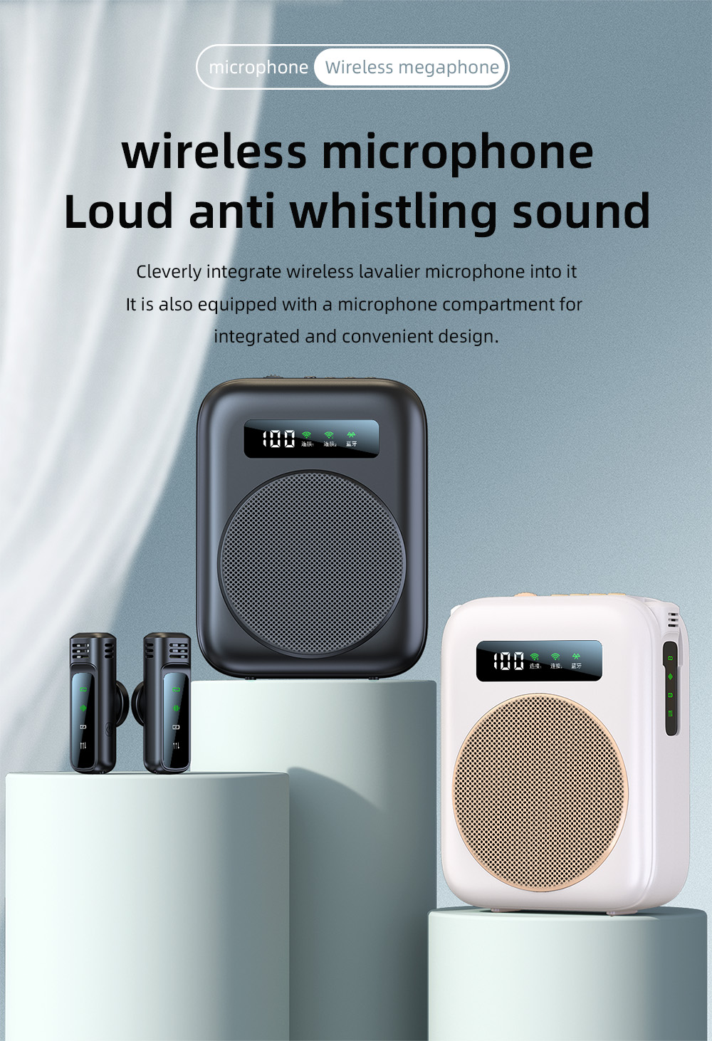 M10 Magnetic Wireless Microphone Voice Amplifier With Bluetooth Lapel ...