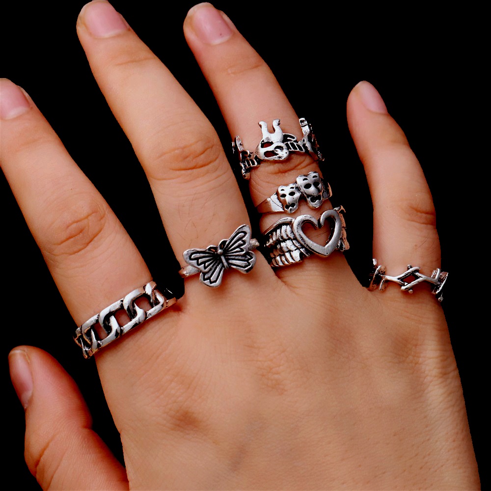 Men's Vintage Ring Set Gothic Skull Spider Bat Hip Hop Jewelry Punk ...