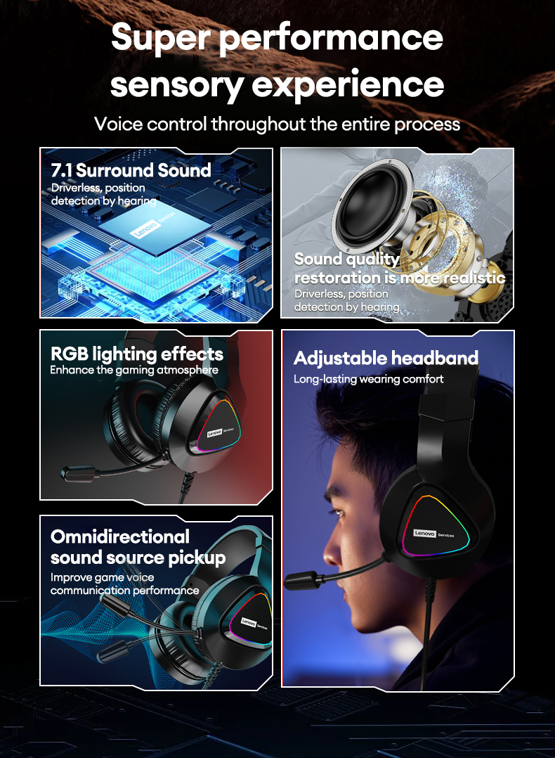 Lenovo E07 Gaming Headphones 7.1 Surround Sound Wired Headphones With ...