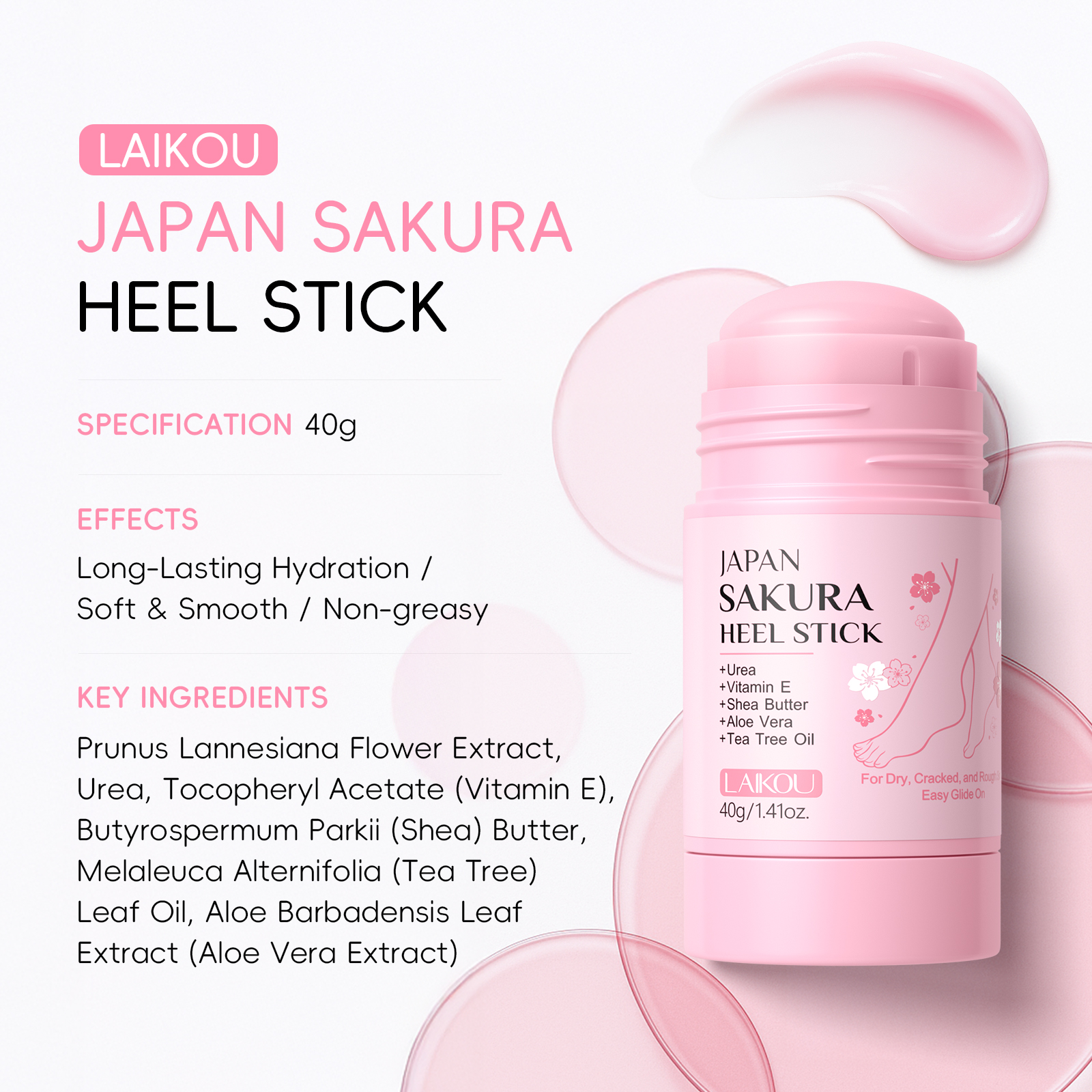 LAIKOU Japan Sakura Heel Stick Vitamin E Non-Greasy Long-Lasting ...