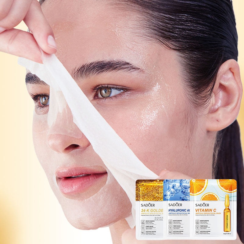 24K Gold/Hyaluronic Acid/Vitamin C Ampoule Serum Mask for Whitening Moisturizing Brighten Skin ...