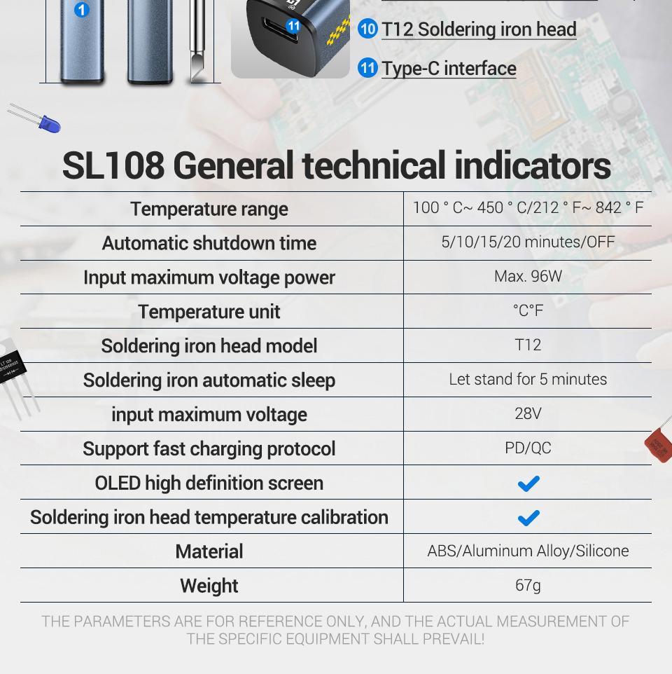 ANENG SL108 Electric Soldering Iron - 96W Adjustable Temperature, Fast ...