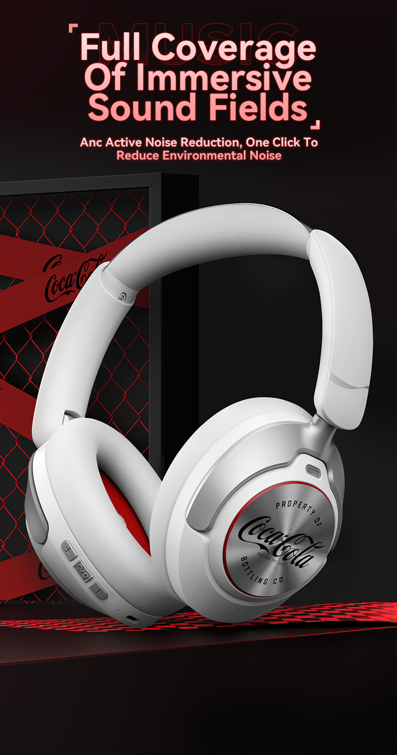 Coca-Cola T07 Over-Ear Noise-Canceling Bluetooth Headphones with 40mm ...