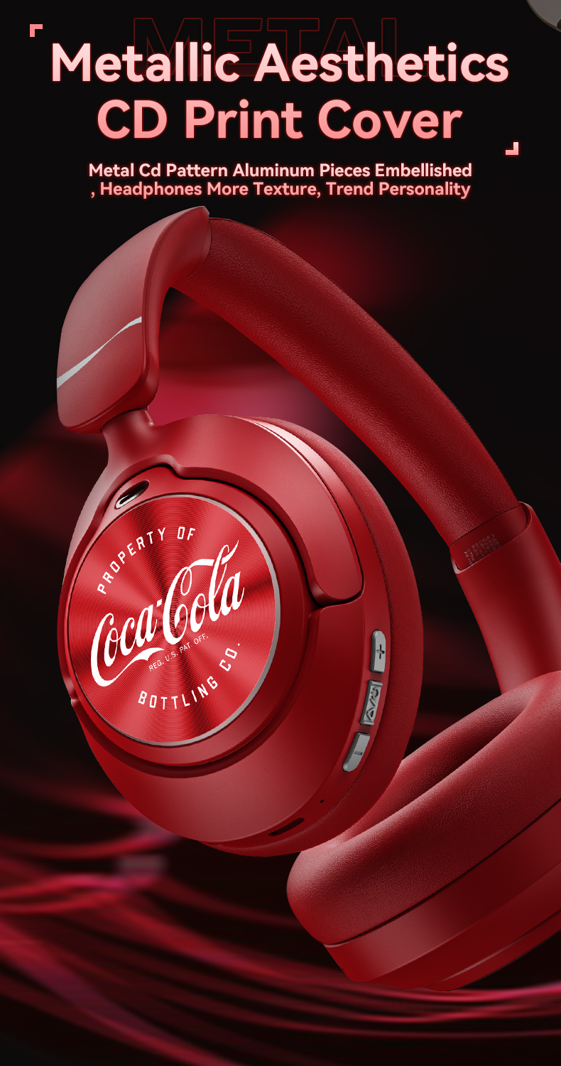 Coca-Cola T07 Over-Ear Noise-Canceling Bluetooth Headphones with 40mm ...