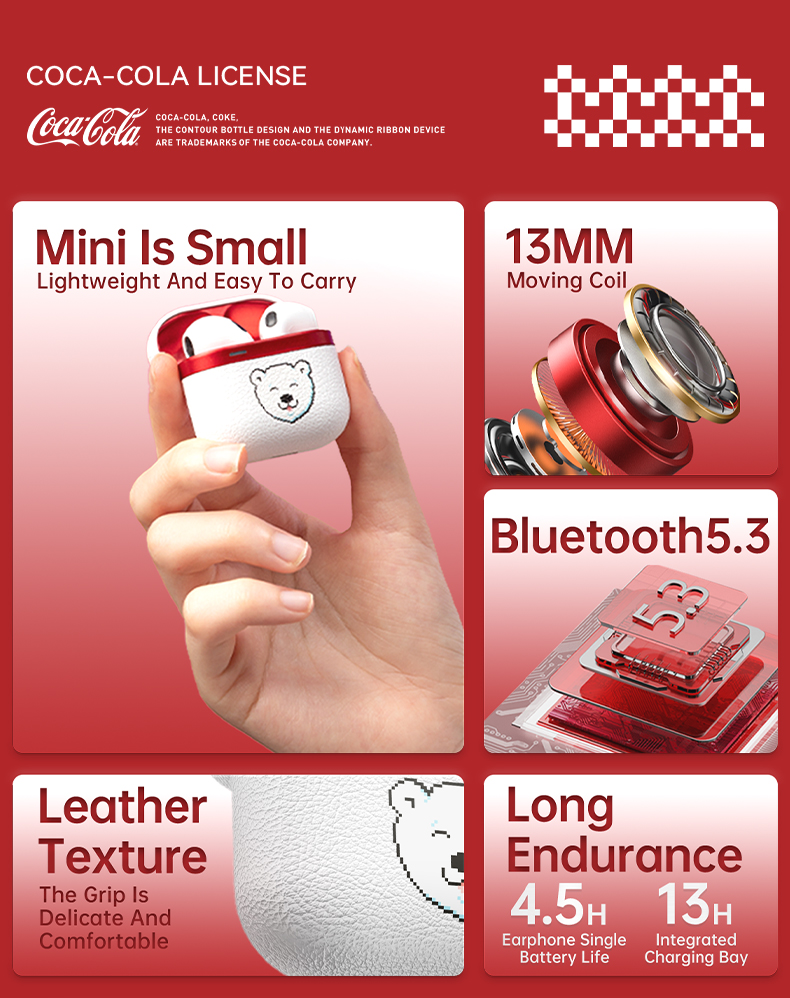Coca-Cola T25 Bluetooth Earbuds Semi-in-Ear True Wireless Headphones ...