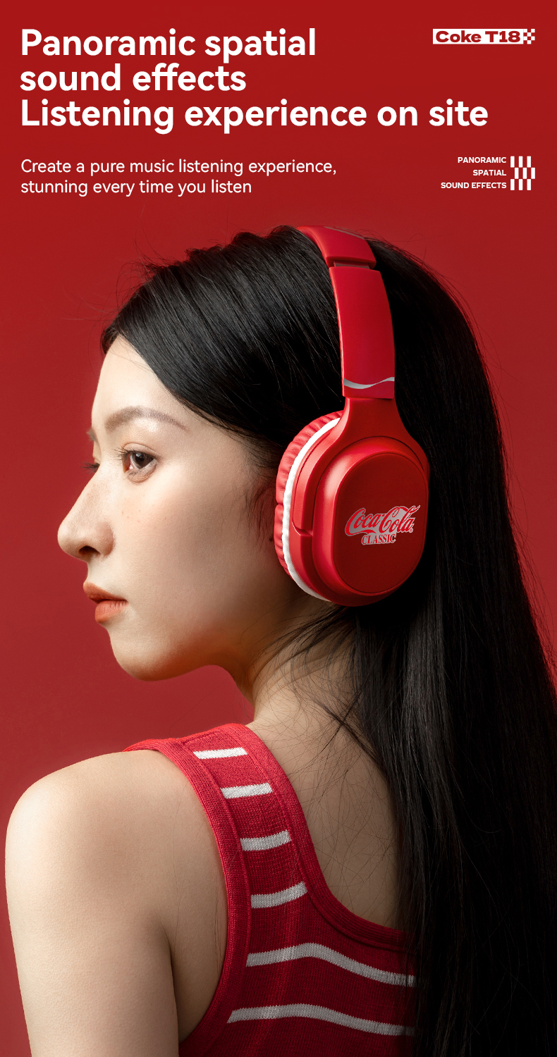 Coca-Cola Co-branded T18 Bluetooth Headphones Touch Control + 46dB ...