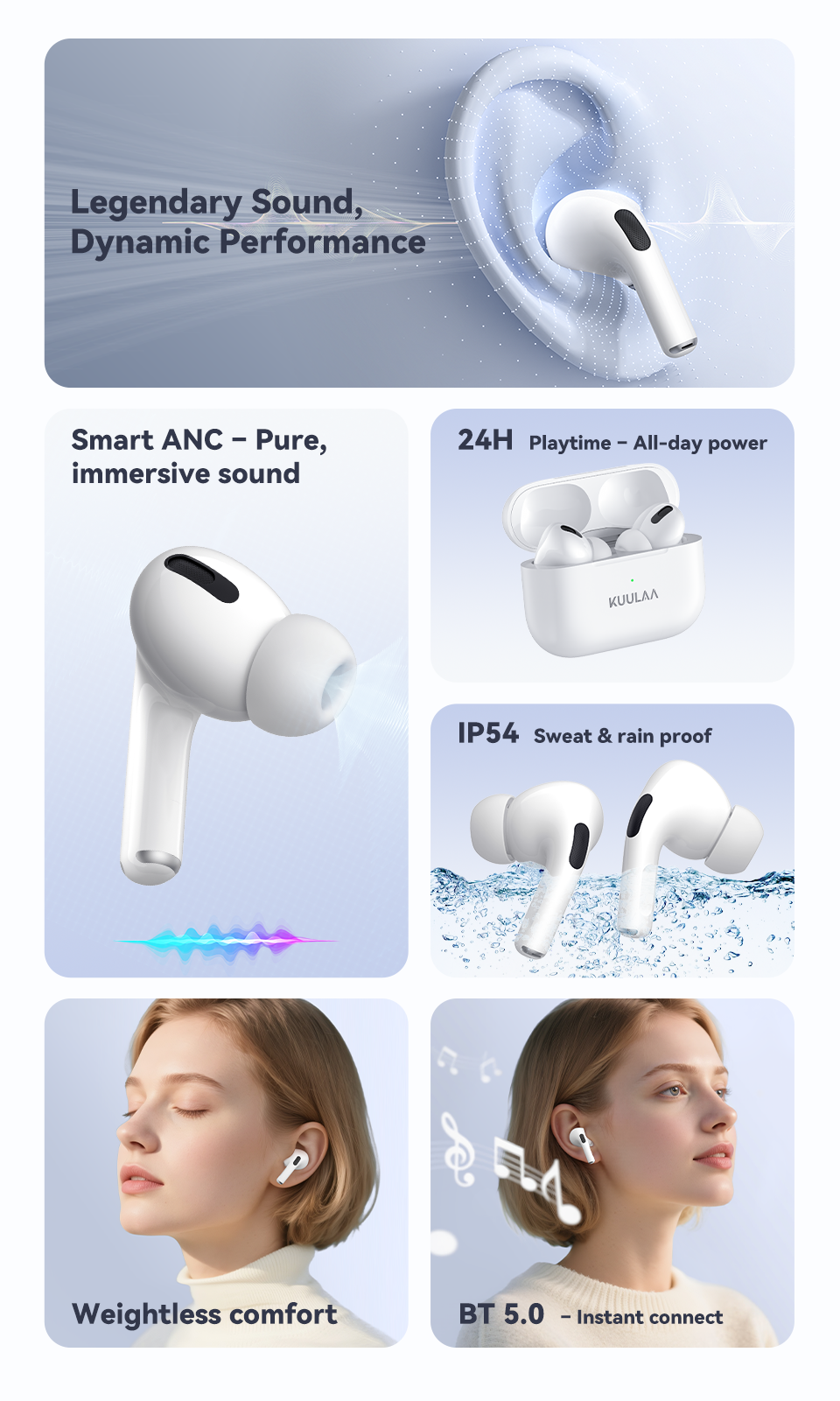 KUULAA YP110 Intelligent Noise cancelling Wireless Earphones IPX5 ...