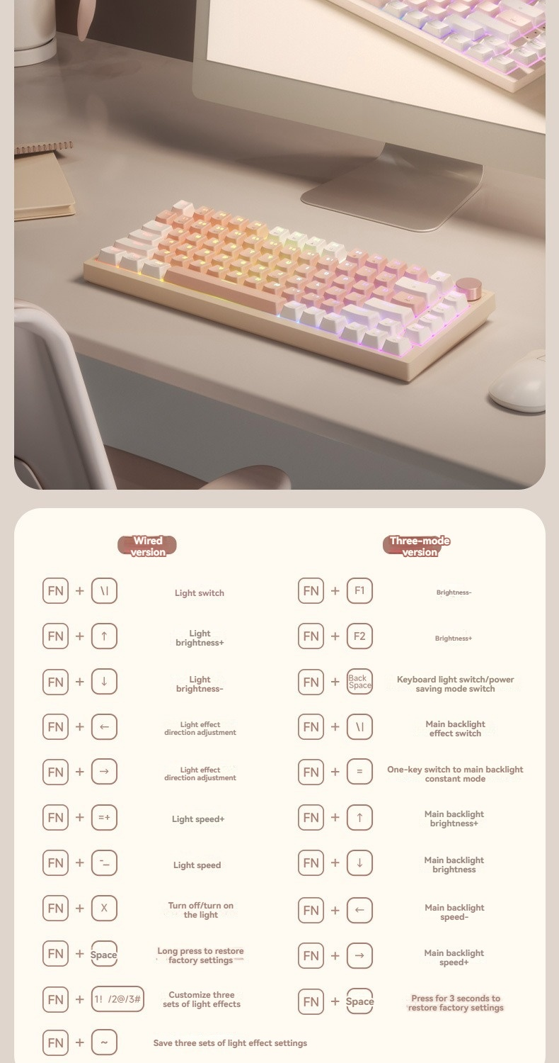 【Fast delivery】🌸Tulip AK82 Mechanical Keyboard Wireless Bluetooth Cute ...