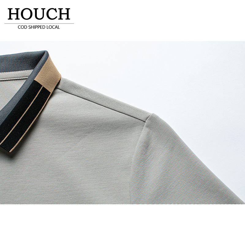 HOUCH COD Polo Shirt Lapel Casual Men Business Solid Color Short ...