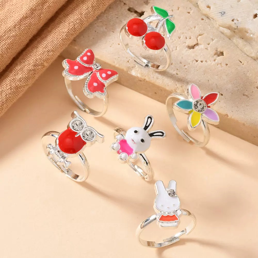 [5-pcs] Kids Resin Cartoon Princess Ring, Little Girl Plastic Ring ...
