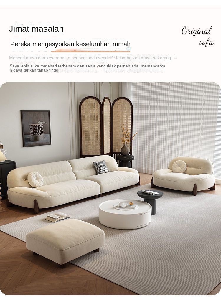 Kain menggaru kucing gaya krim sofa Itali minimalis ruang tamu ...