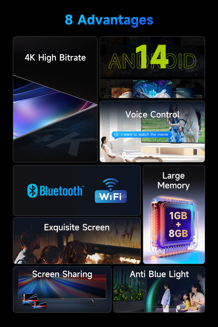 JEAANSP 65 70 75 inch 4K UHD Smart TV 50 55 Android14.0 Bluetooth TV ...