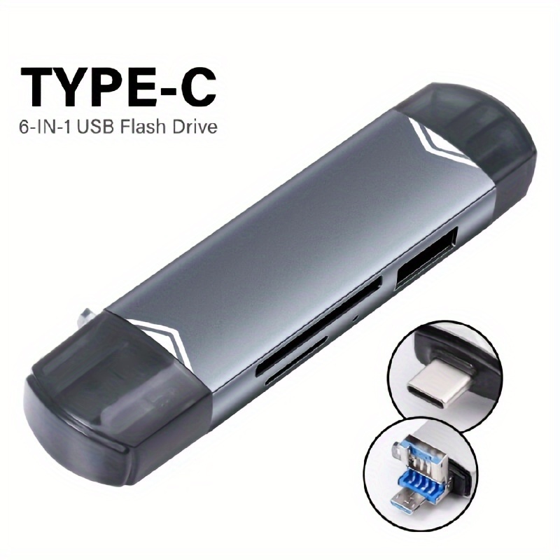 Type C OTG 6 in 1 USB TF SD Card Reader For Mobile Phones Computers Three Interfaces Plug and ...