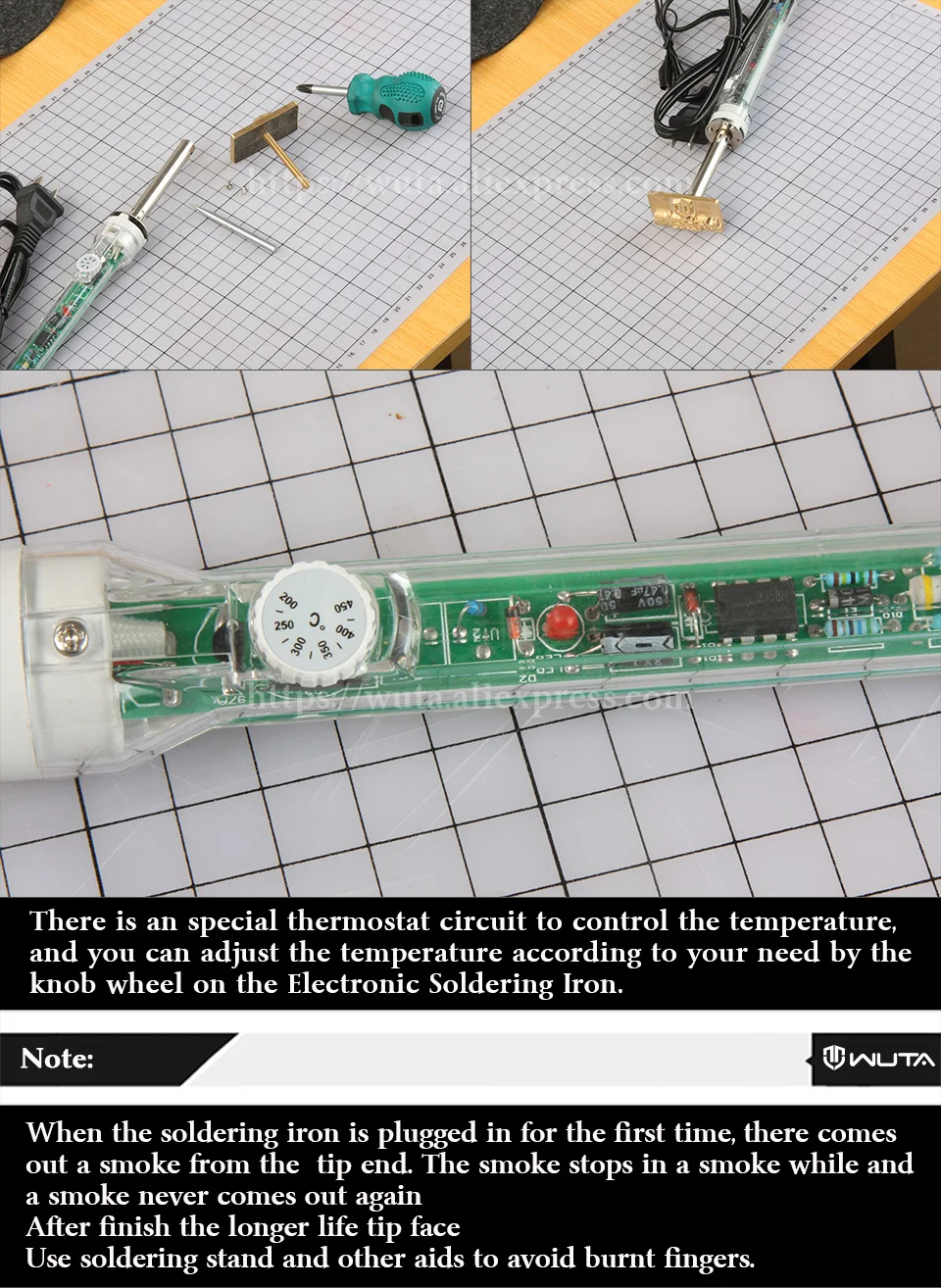WUTA 220V 60W US Plug Electrical Soldering Iron Adjustable Temperature ...