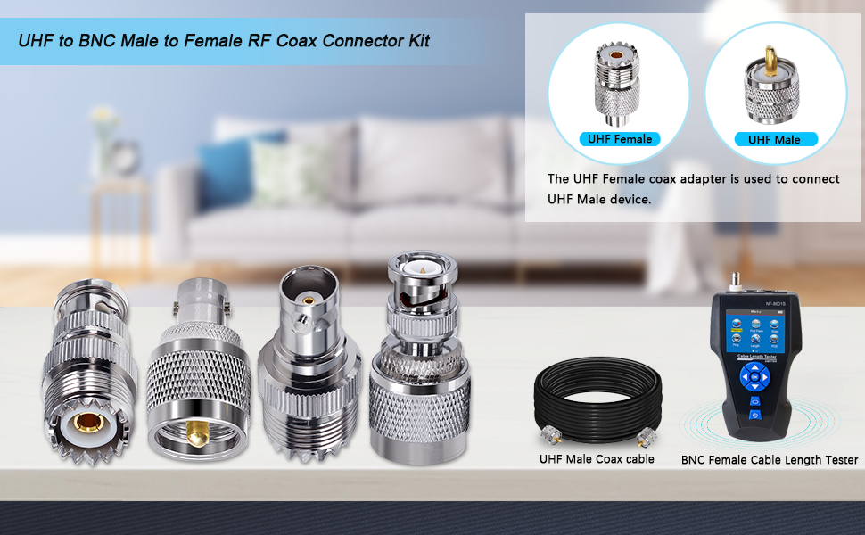 PL259 SO239 to BNC Adapter Coax Cable Connector, BNC to UHF Adapter Kit Male to Female Cable ...