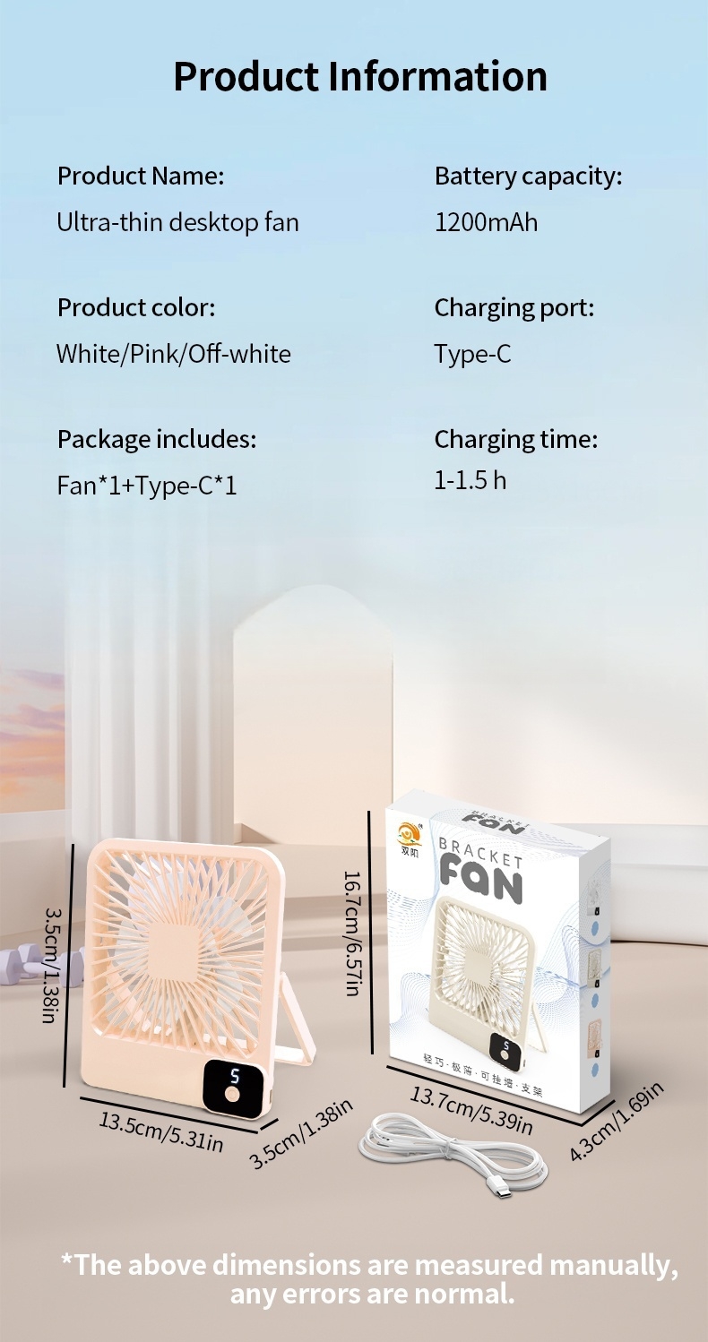Kipa meja Mini Portable Fan Rechargeable Bateri USB Ultra-Thin Desk Fan ...