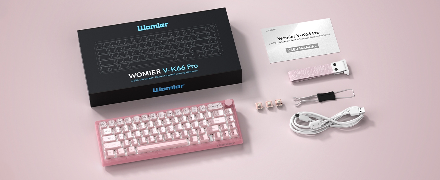 Womier V-K66 PRO 60% Custom Mechanical Keyboard QMK/VIA Creamy Gasket Mount Hot Swappable RGB ...