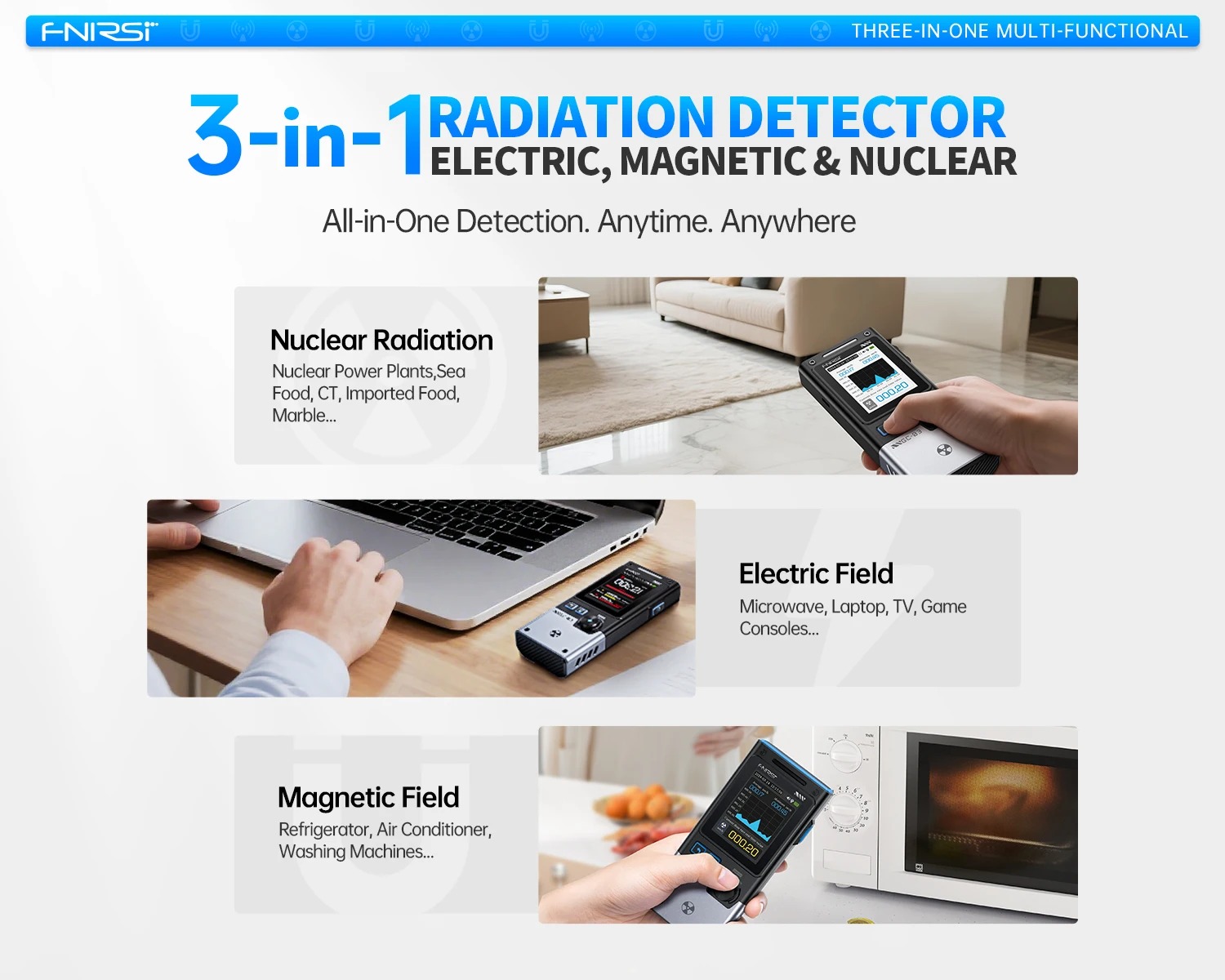 FNIRSI GC-03 3-IN-1 Electromagnetic Radiation Detector, Electric ...