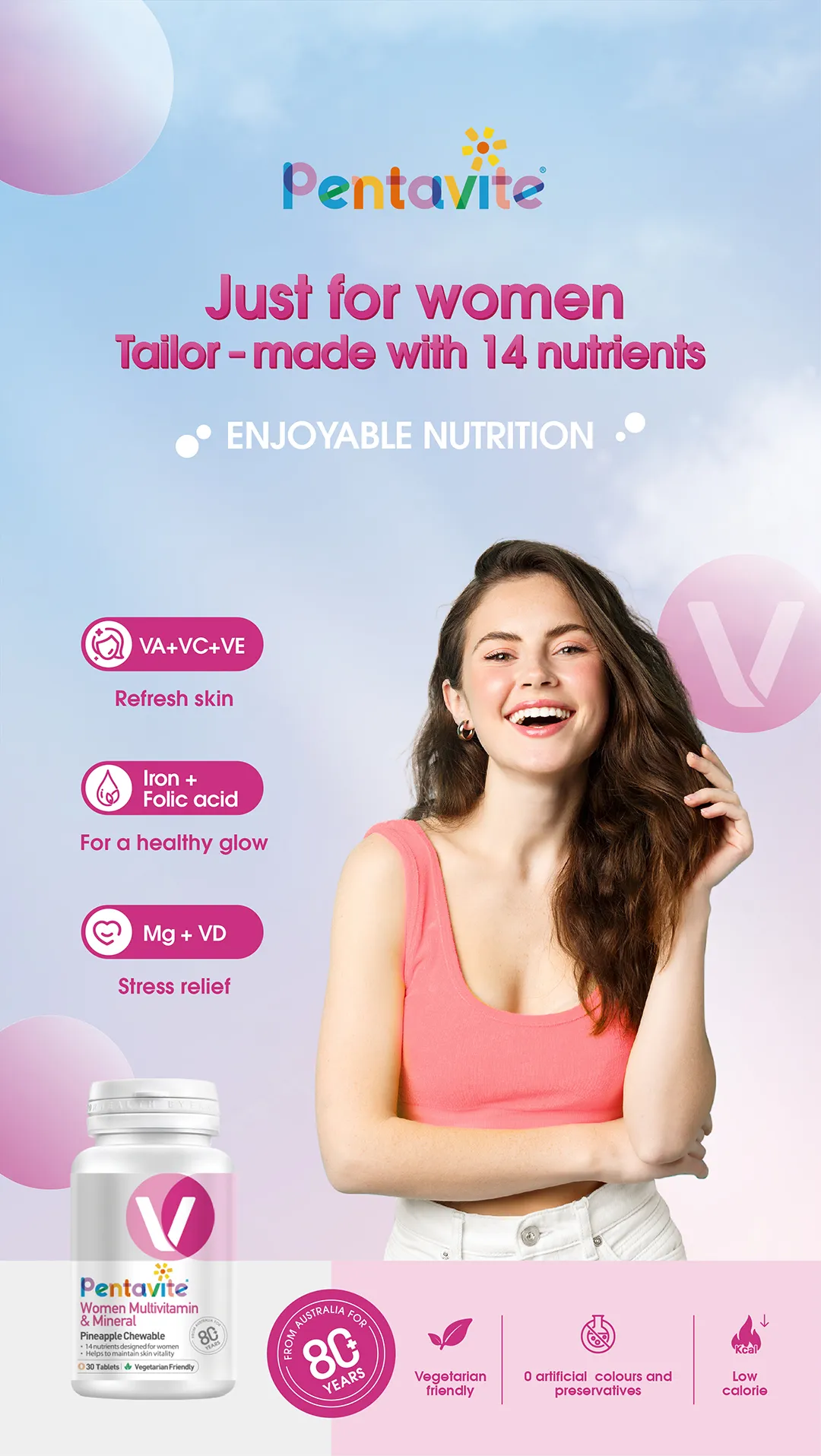 [1 bottle] Pentavite Women Multivitamin & Minerals (Pineapple) 30 ...