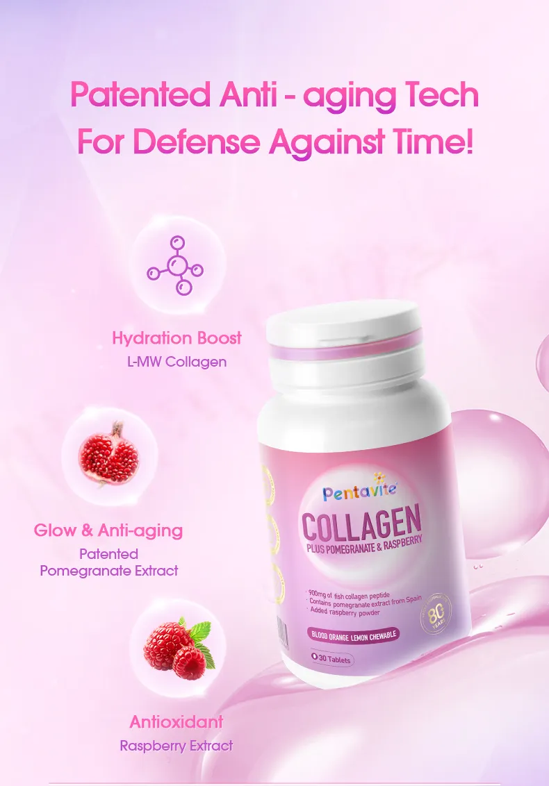 [1 bottle] Pentavite Collagen plus Pomegranate & Rasberry 30 tablets ...