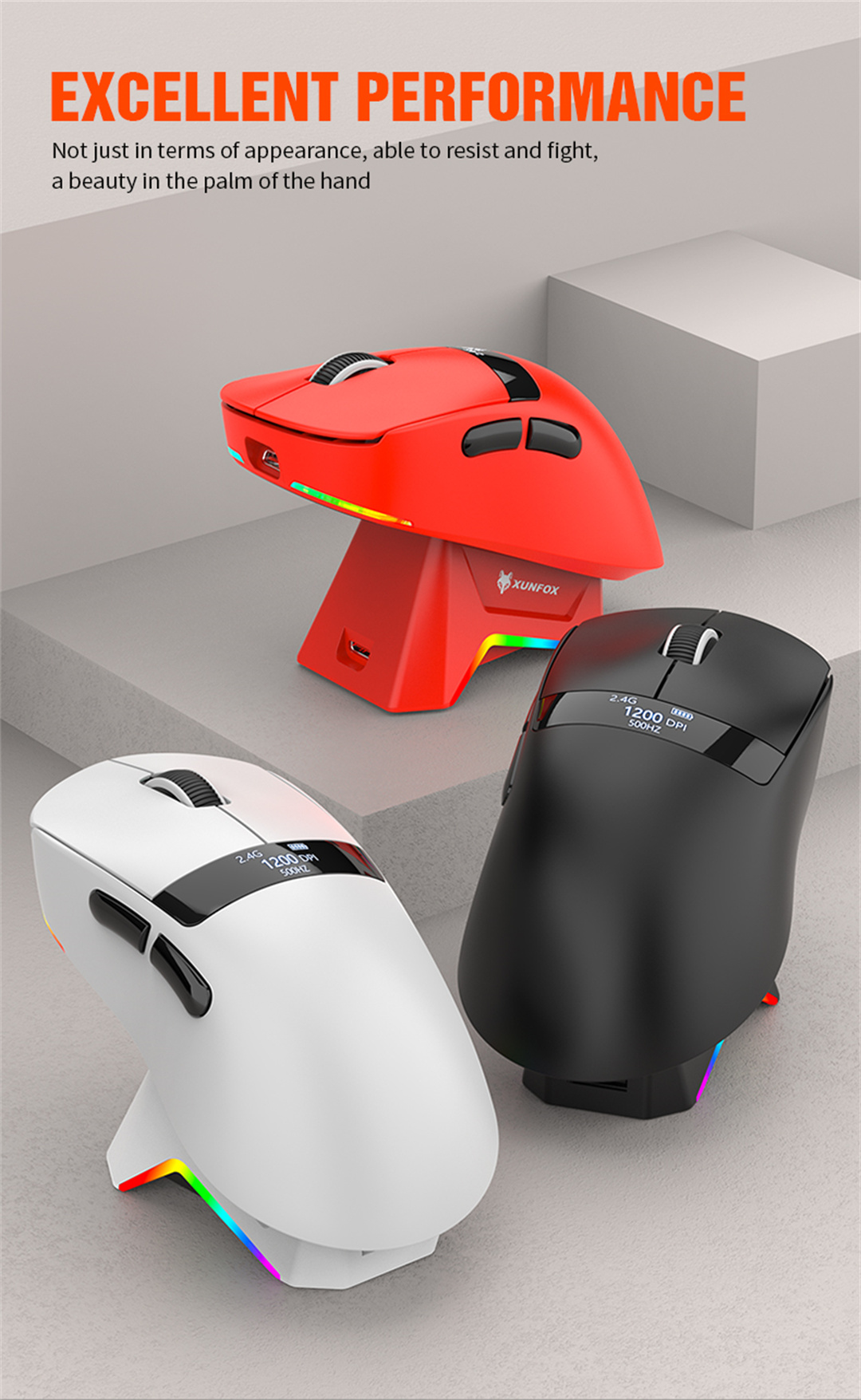 XUNFOX H9 Pro Triple-Mode Gaming Mouse: 2.4G/BT/Wired, 6 DPI Gears ...