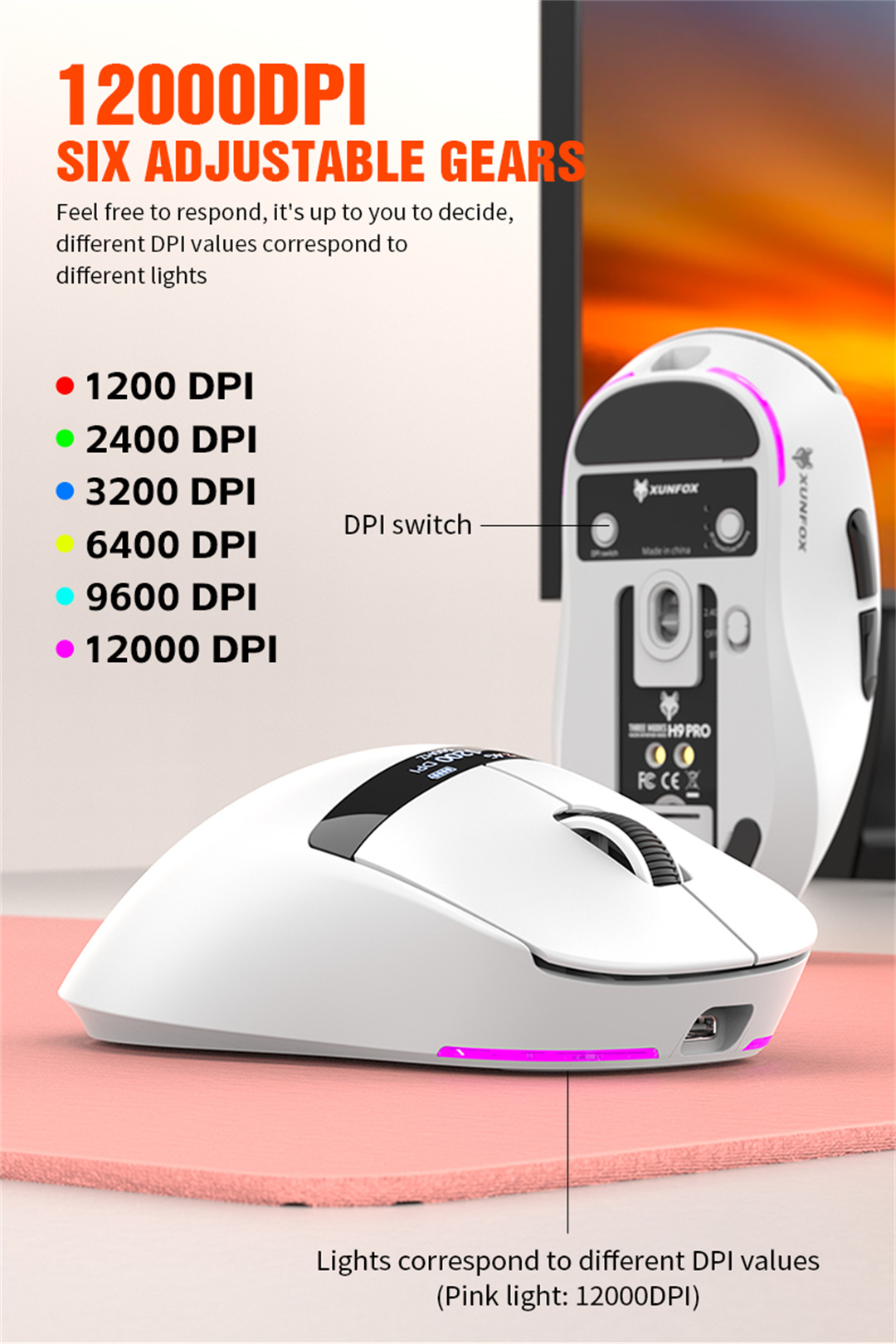 XUNFOX H9 Pro Triple-Mode Wireless Gaming Mouse Charging Dock 2.4G+BT ...