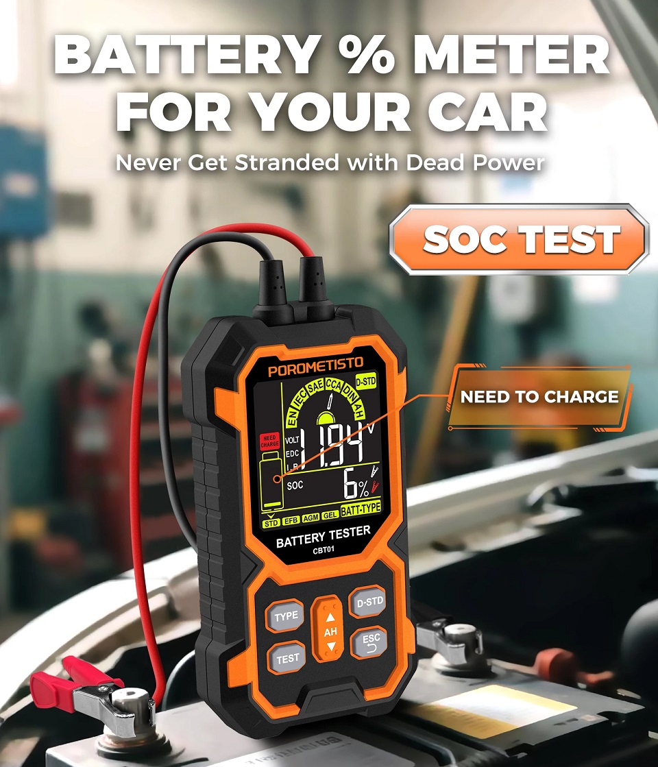 POROMETISTO CBT01 Smart Car Battery Tester 12/24V Digital Car Battery ...