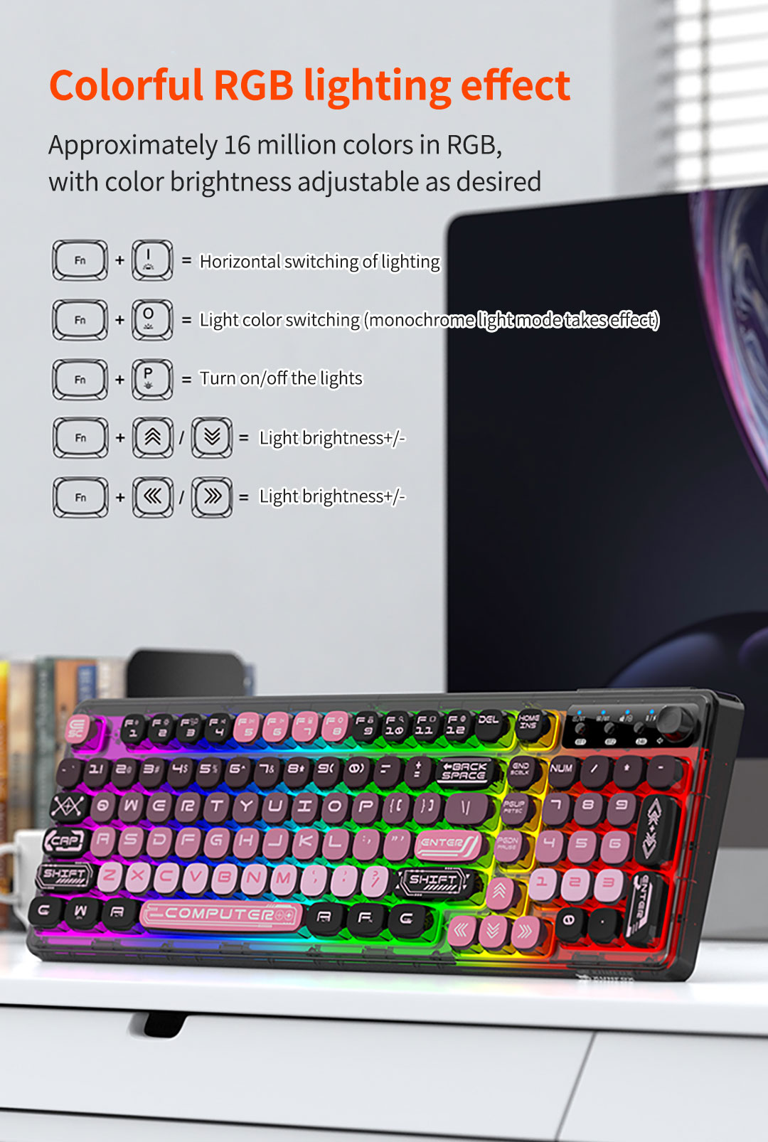 XUNFOX K98 RGB Mechanical Keyboard, 2.4G/Bluetooth/Wired, Type-C Fast ...