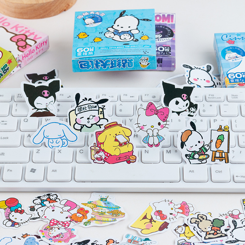 100Pcs/Box Cute Cartoon Sanrio Kuromi Cinnamoroll Waterproof Stickers ...