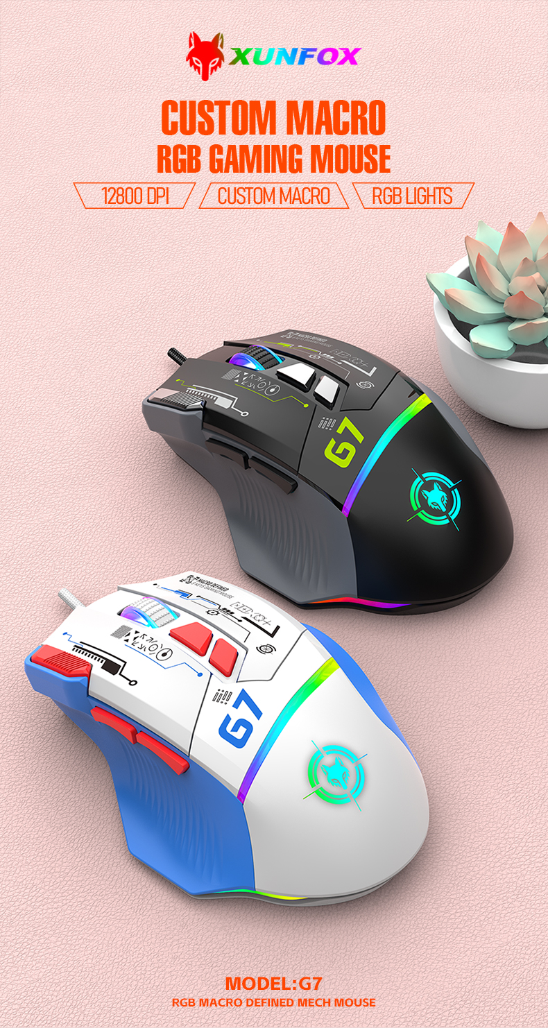 XUNFOX Gaming Mouse Wried 12800DPI Backlight 8 Button 6 DPI Macro ...