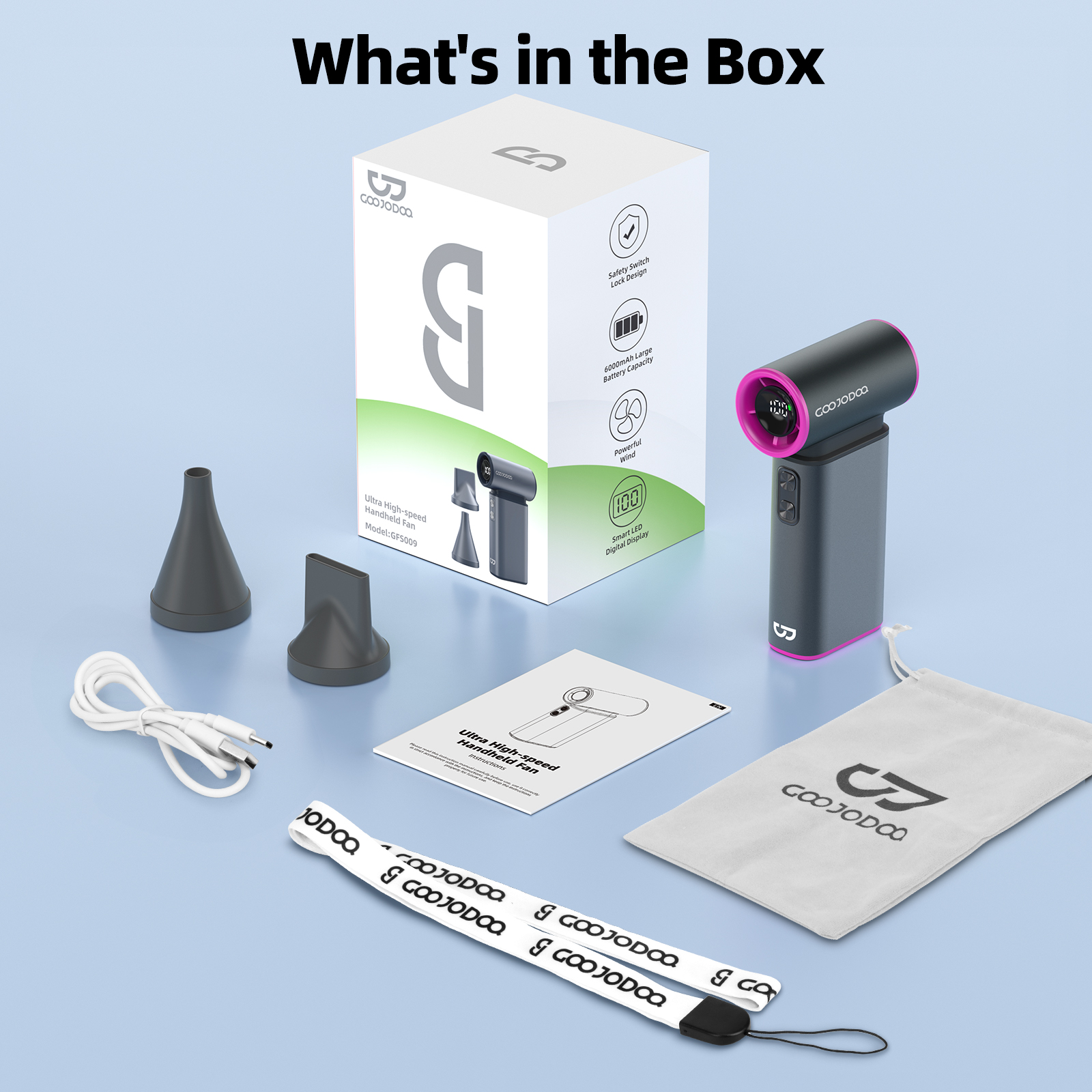 GOOJODOQ 4 in 1 Handheld Mini Fan 6000mAh Portable Mini Jet Fan Ultra ...