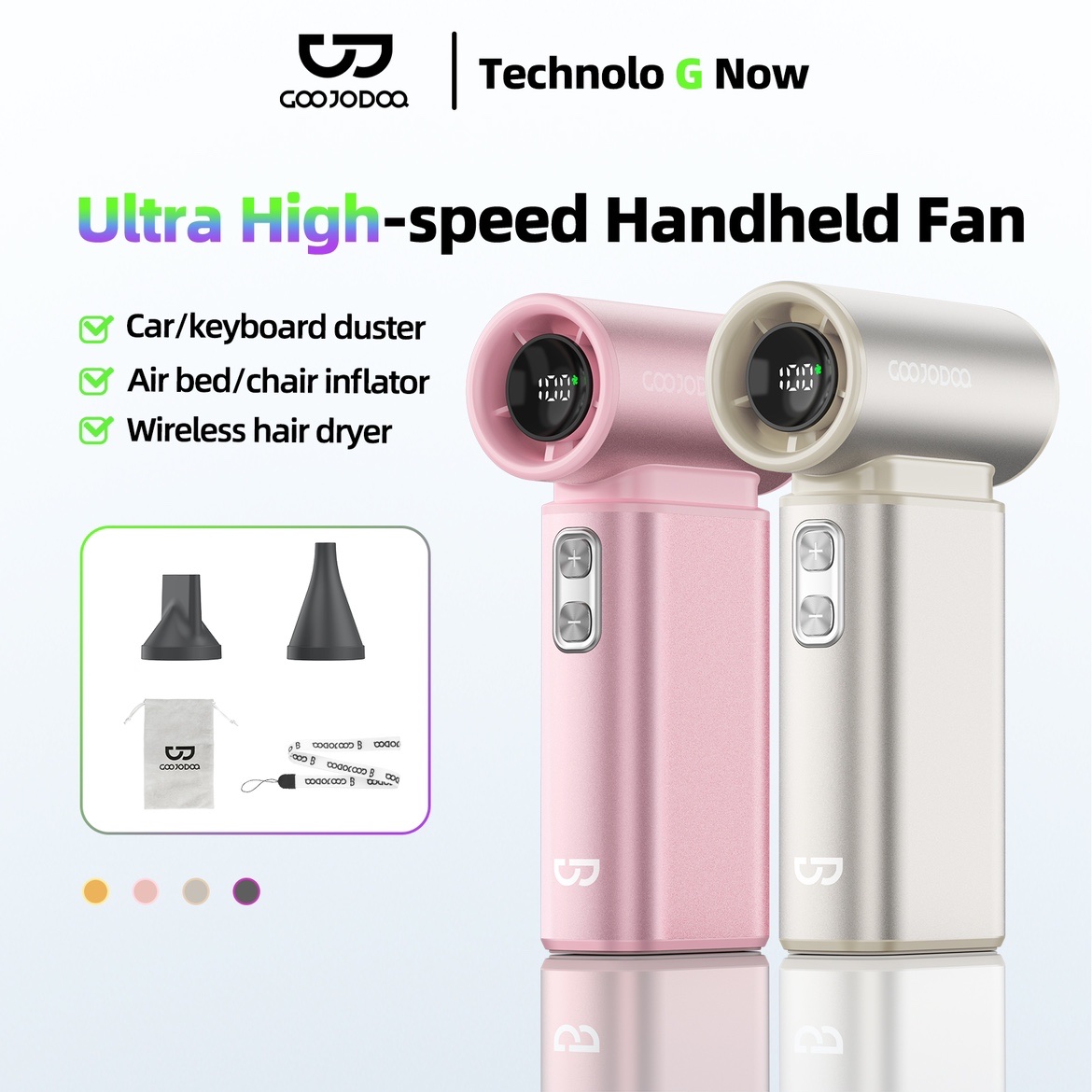 GOOJODOQ Mini Fan 6000mAh Rechargeable Turbo Electric Jet Handheld Air ...