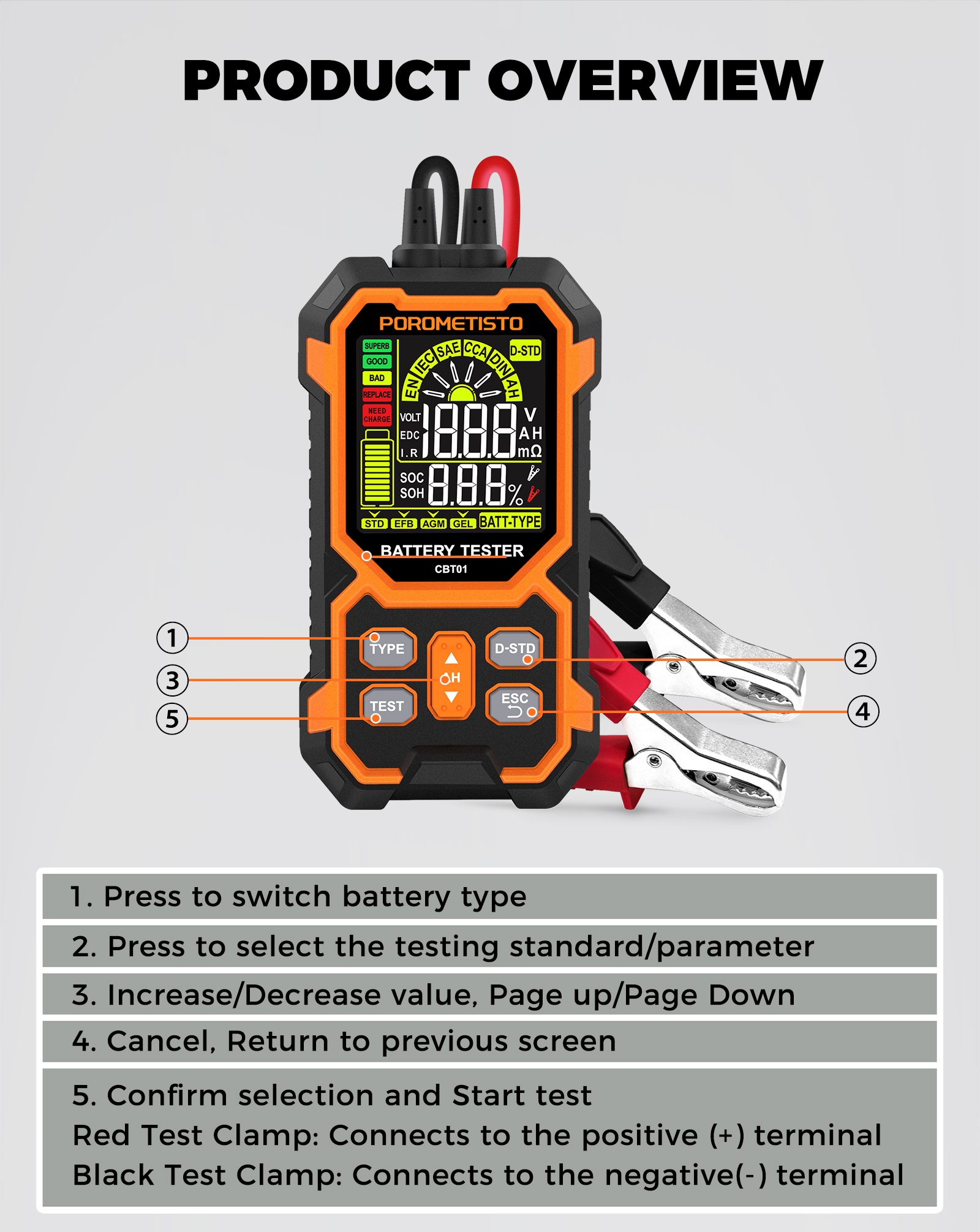Smart Car Battery Tester 12/24V Digital Car Battery Capacity Tester ...