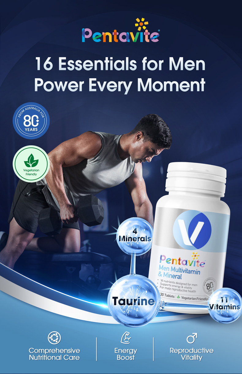 Pentavite Men Multivitamin 30 Tablets - 16-in-1 Formula! Taurine for ...