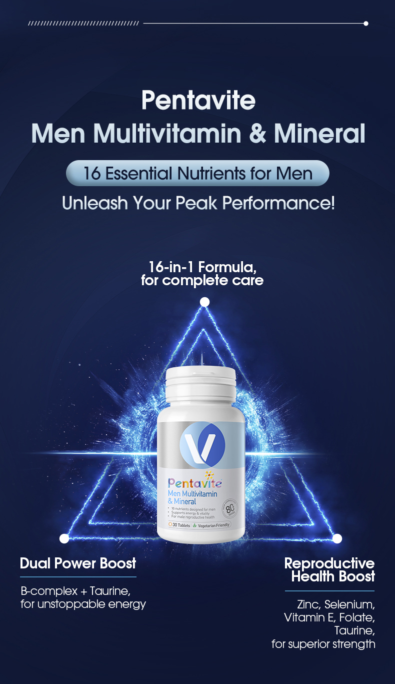 Pentavite Men Multivitamin 30 Tablets - 16-in-1 Formula! Taurine for ...