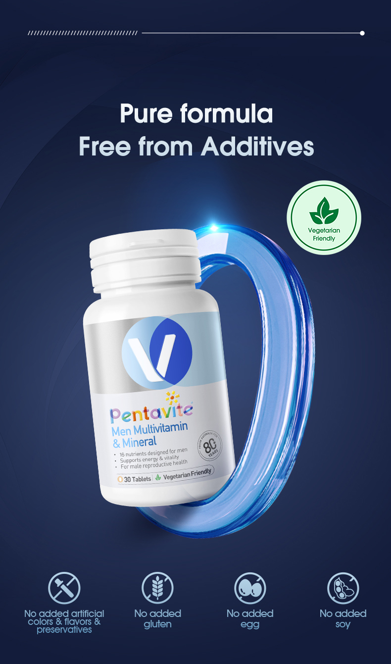 Pentavite Men Multivitamin 30 Tablets - 16-in-1 Formula! Taurine for ...