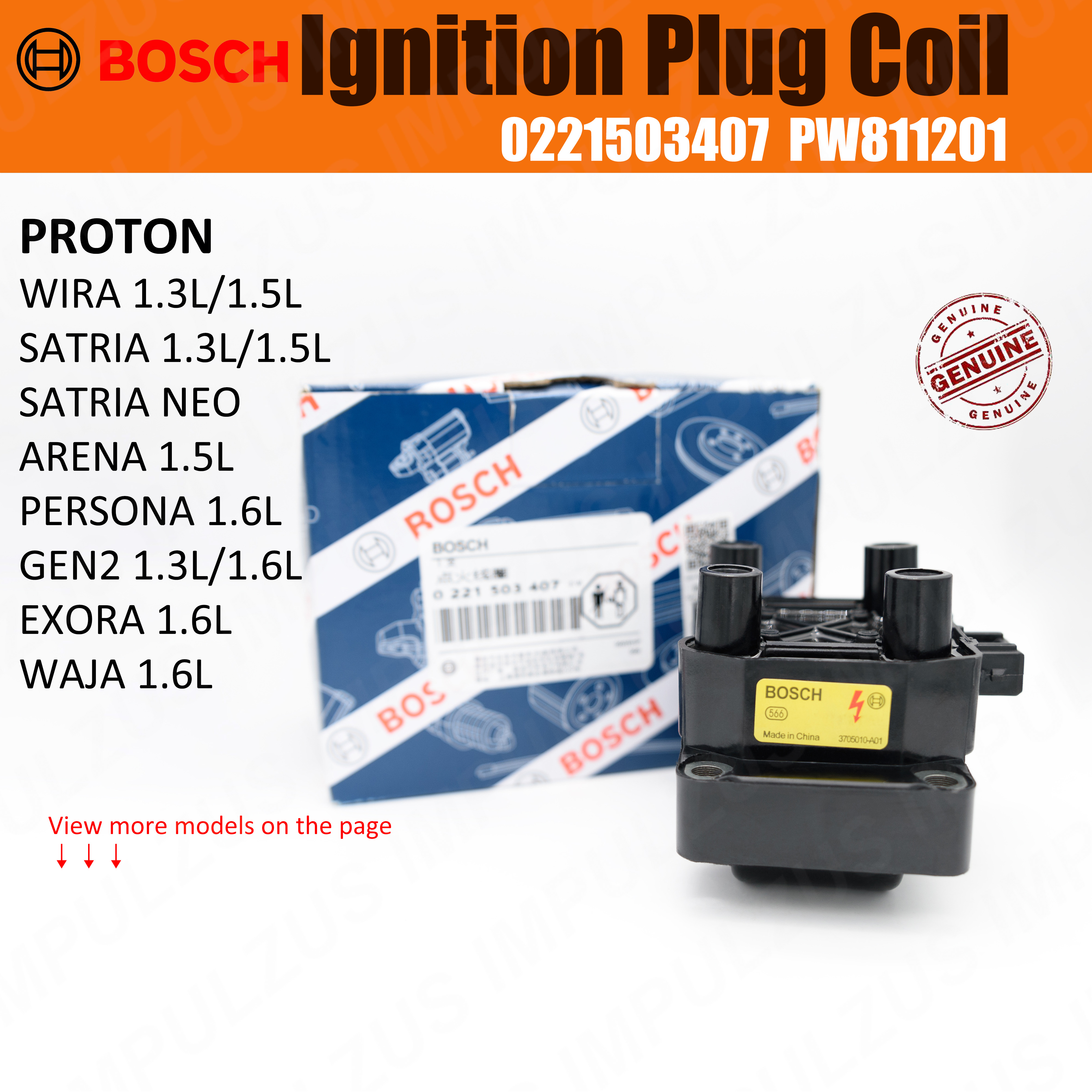 100% ORIGINAL BOSCH IGNITION PLUG COIL 0221503407 PROTON Waja Campro ...