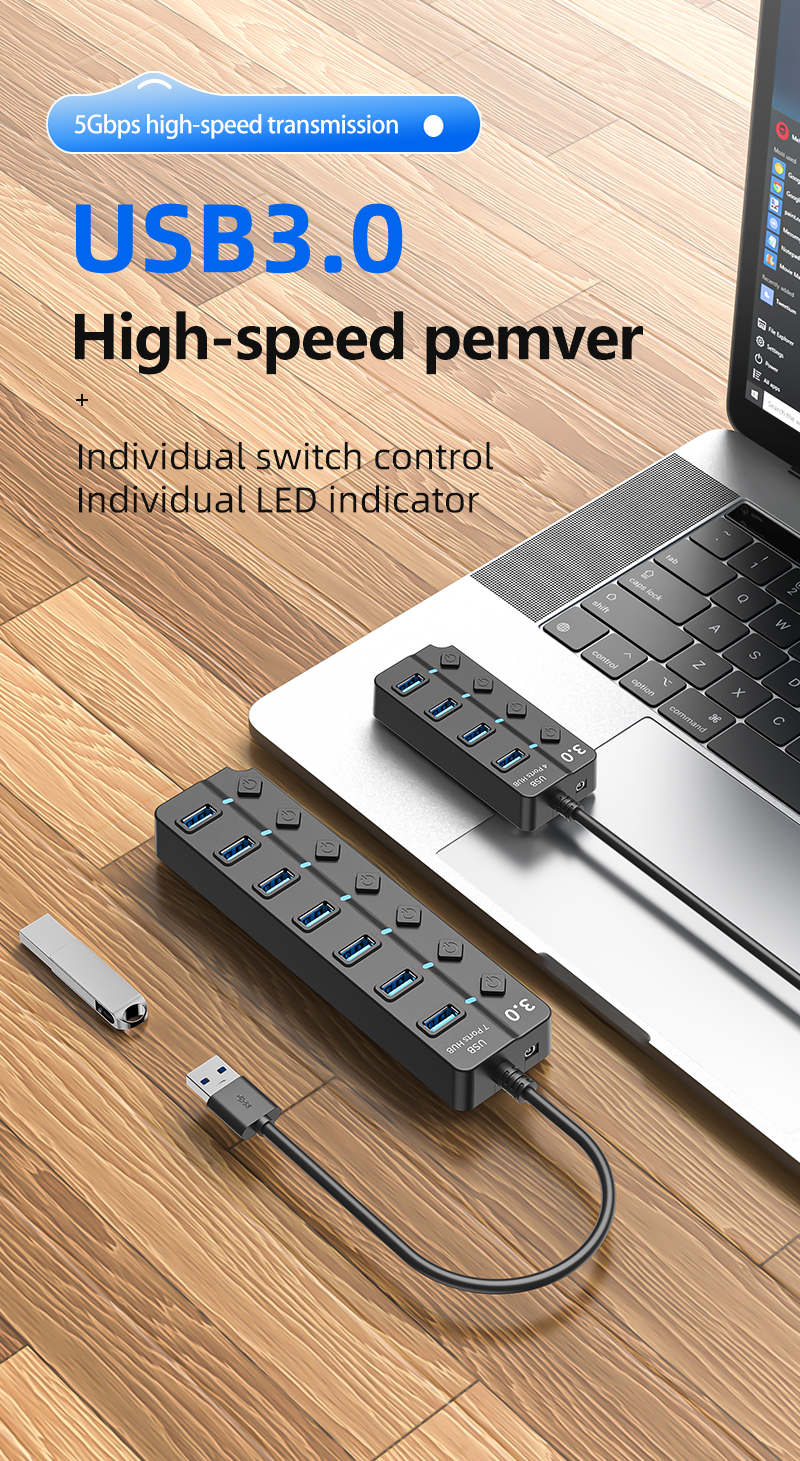 KIVEE 7 in 1 USB Type-C 3.0 Hub Docking Station Fast Charge Separate ...