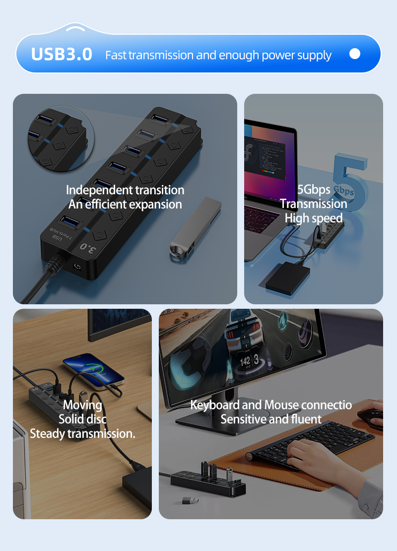 KIVEE 7 in 1 USB Type-C 3.0 Hub Docking Station Fast Charge Separate ...