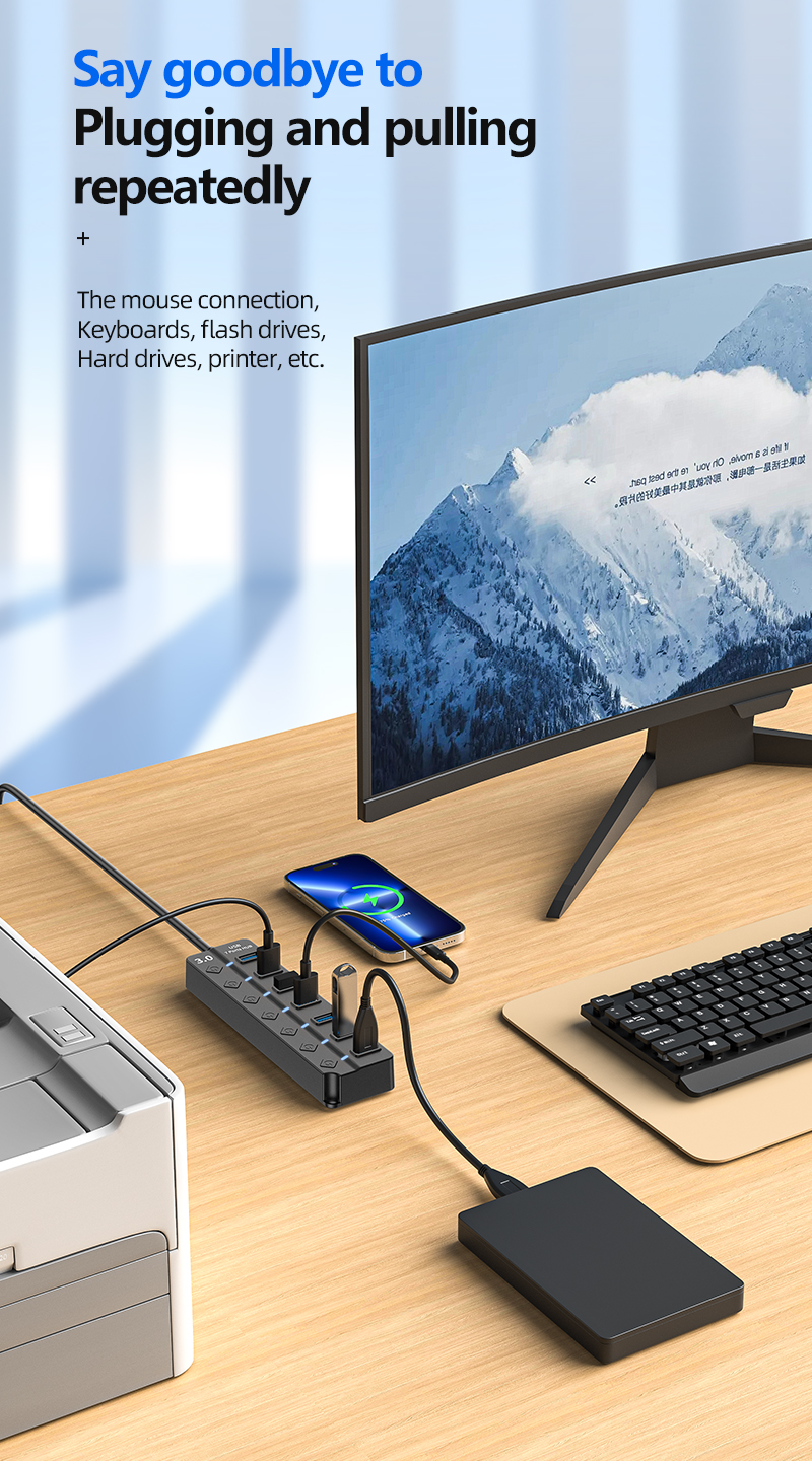 KIVEE 7 in 1 USB Type-C 3.0 Hub Docking Station Fast Charge Separate ...