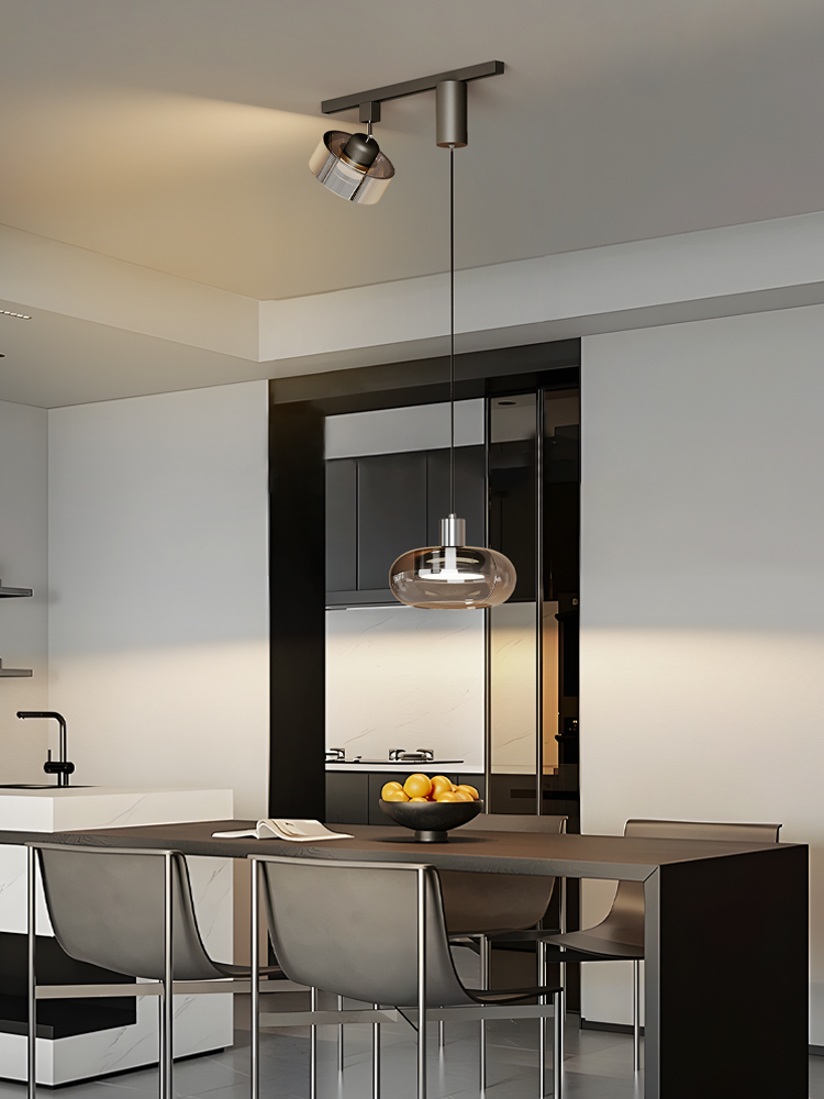 Modern LED Track Light Dining Table Bar Smoky Gray Glass Pendant Lamp ...