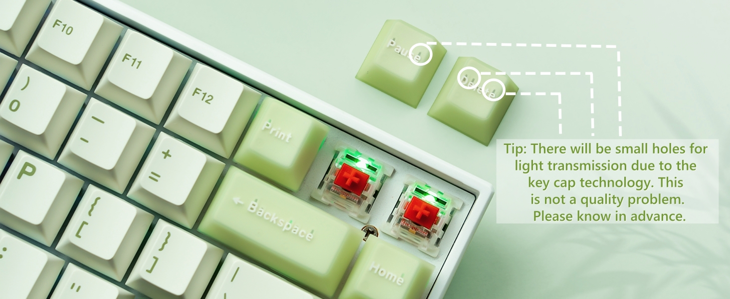 Womier Jade+PBT Keycaps Milk Green Translucent Key Caps Set 129 Keys ...