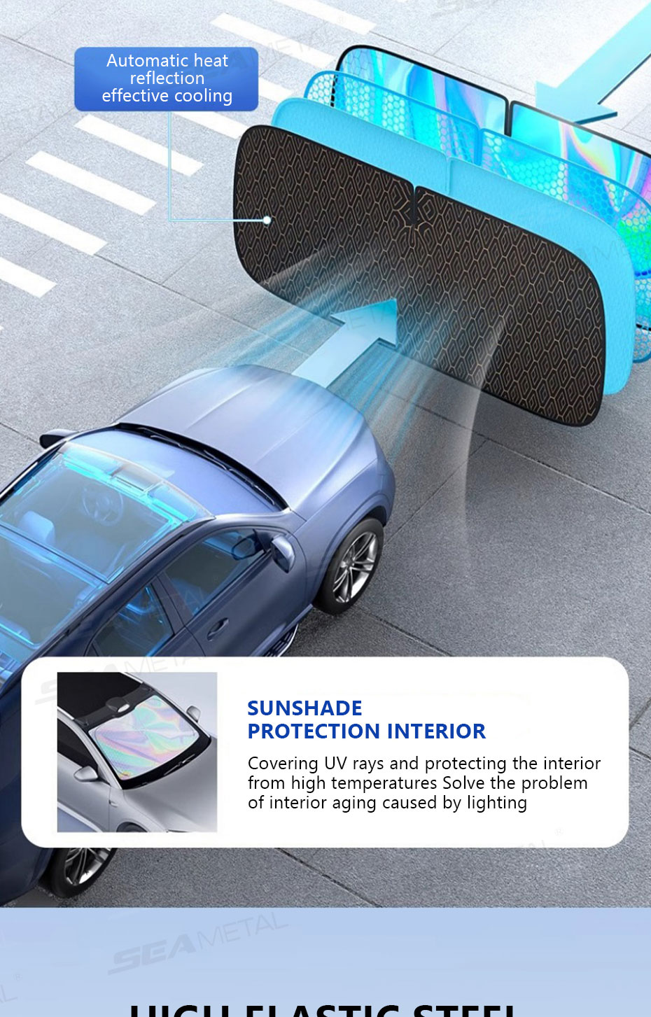 SEAMETAL Car Sun Shade Cover Foldable Front Windshield Cover Protective ...