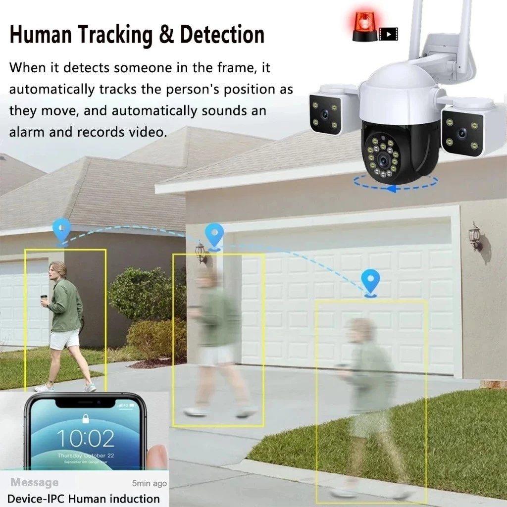 V380 PRO CCTV Outdoor 12MP Three Lens 360° Monitoring Wireless IP66 ...