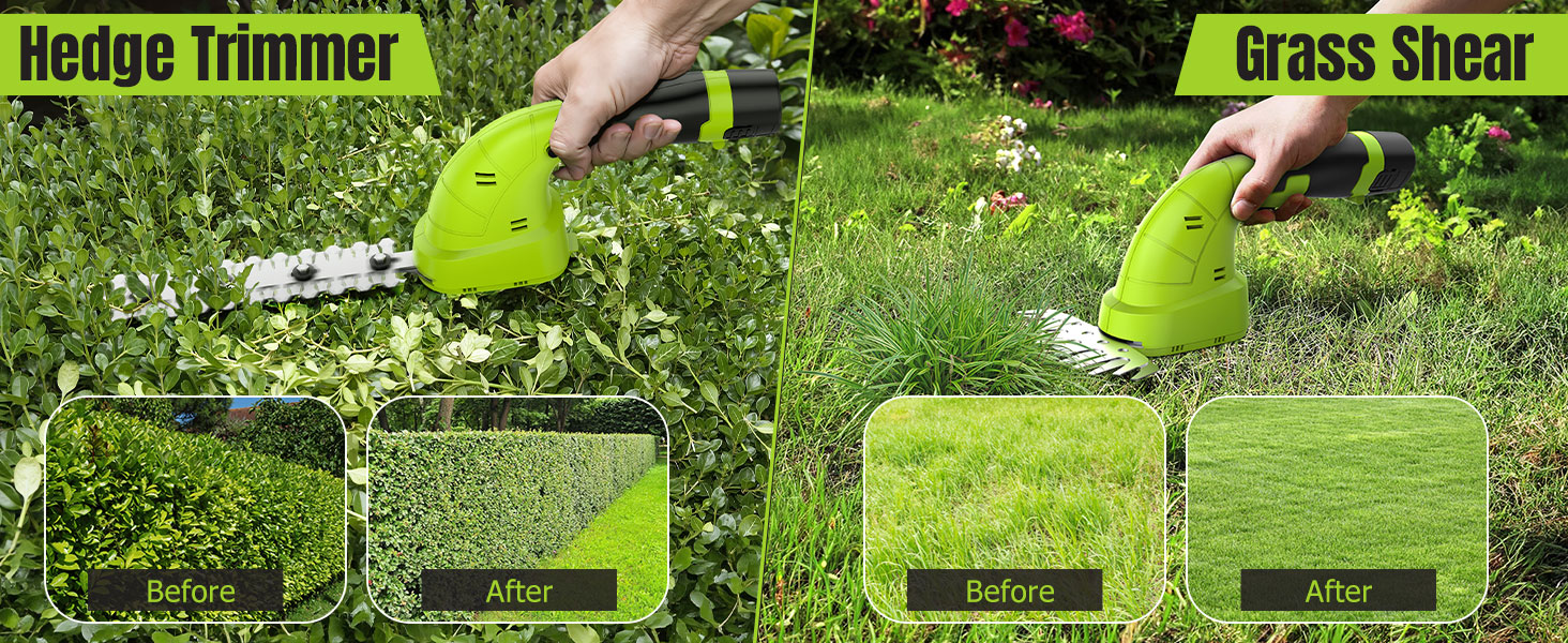 2in1 Hedge Trimmer Cordless 12V Grass Trimmer Cutter with 2 pack ...