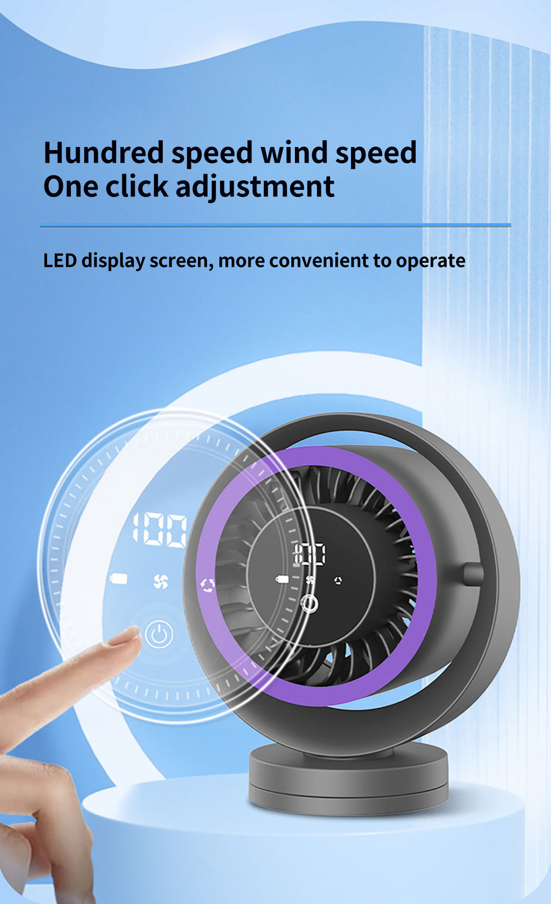 3Life Rechargeable Desktop Fan 100-Speed Adjustable Air Circulation Fan ...