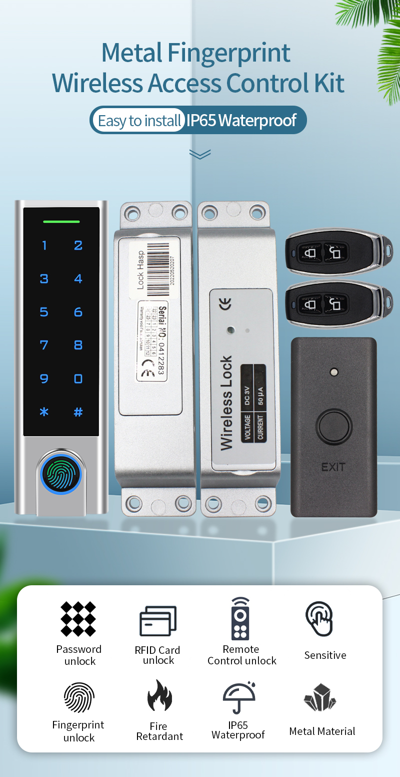 Waterproof Wireless Access Control Kits Fingerprint Keypad+Bolt Lock ...