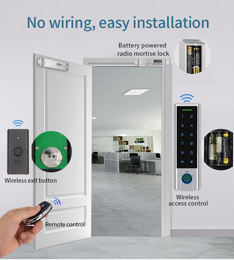 Waterproof Wireless Access Control Kits Fingerprint Keypad+Bolt Lock+Exit Switch+Remote ...
