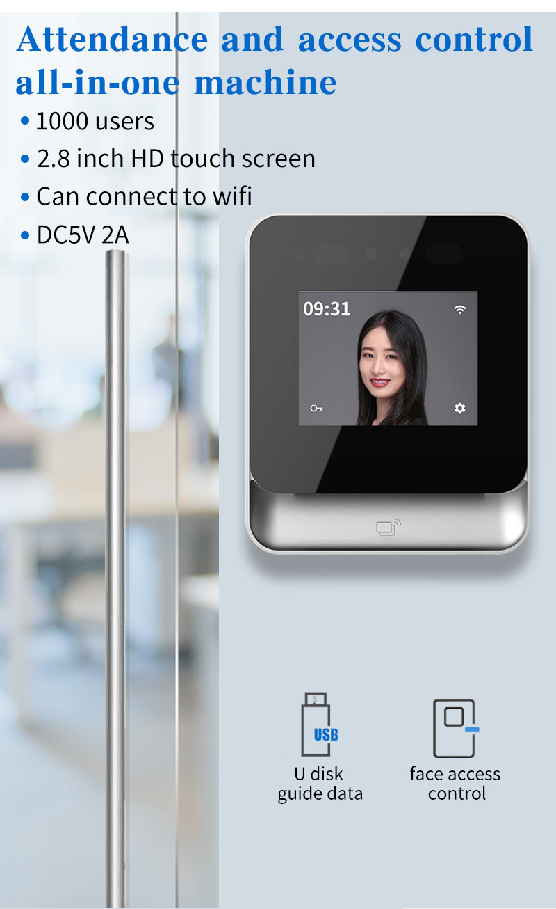 2.8 inch Wifi Face Recognition Door Access Control Time Attendance ...