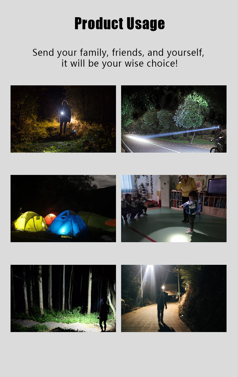 Portable Mini LED Flashlight, xhp50 Built-in Battery 3 Modes USB ...